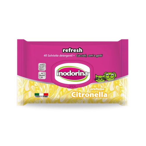 Inodorina Vlažne maramice za mačiće i štence Refresh Citronella 40 kom