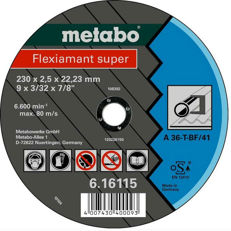 Metabo Rezna ploča “Flexiamant Super” za čelik A 36-T, 230 x 2,5 x 22,23 mm, 616115000