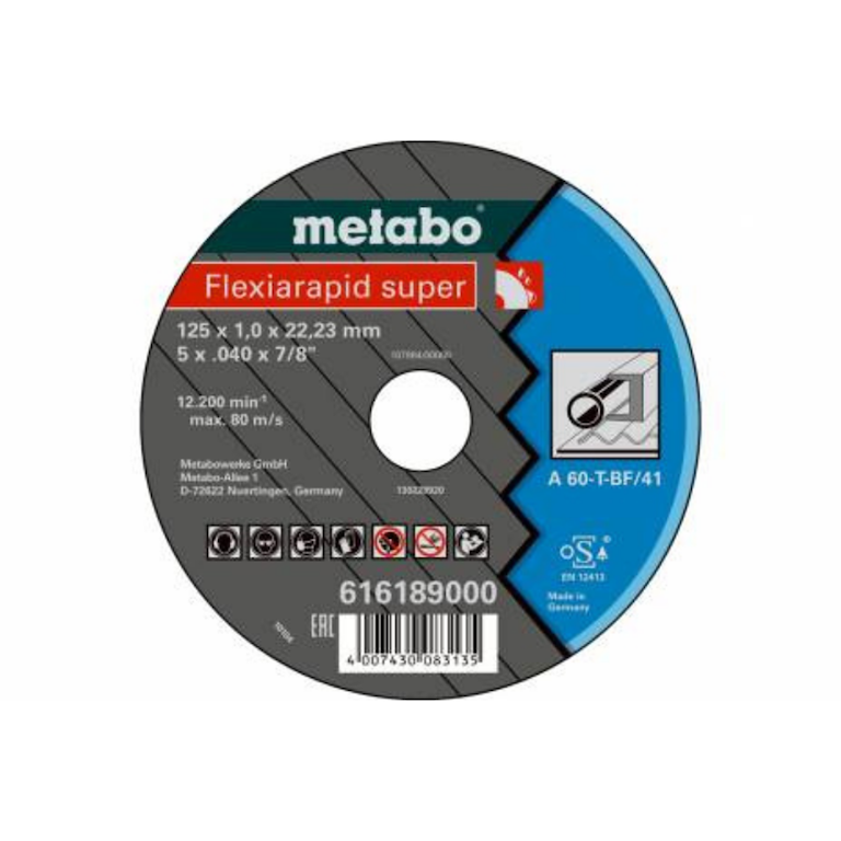 Metabo Rezna ploča “Flexiarapid Super” za čelik A 60-T 115 x 1 x 22,23 mm, 616188000