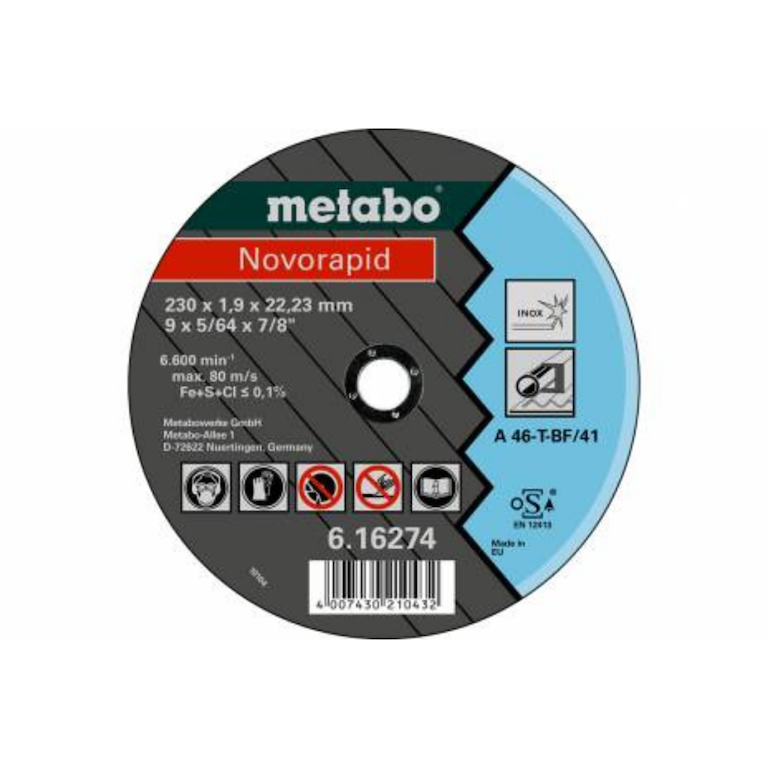 Metabo Rezna ploča “Novorapid” za inox A 46-T, 180 x 1,5 x 22,23 mm, 616273000