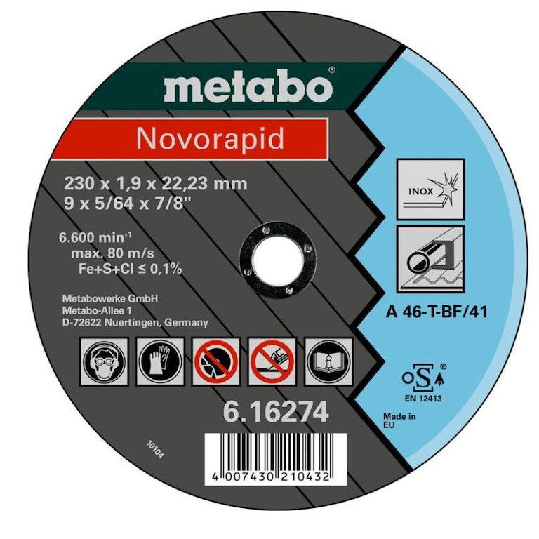 Metabo Rezna ploča “Novorapid” za inox A 46-T, 230 x 1,9 x 22,23 mm, 616274000