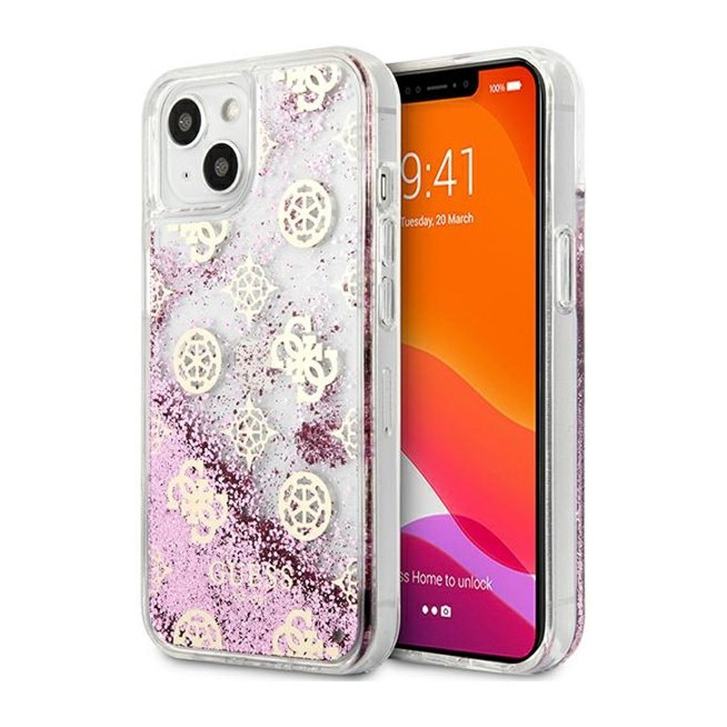 Maska Guess Hc Liquid Glitter Peony za iPhone 13 6.1 roze (GUHCP13MLGPEPI)