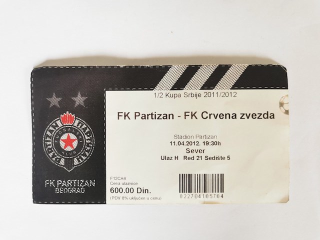 Ulaznica : Partizan - Crvena Zvezda (1/2 kupa) 2011