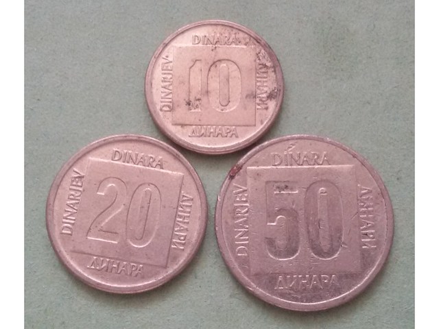 10, 20 i 50 dinara 1988 VF