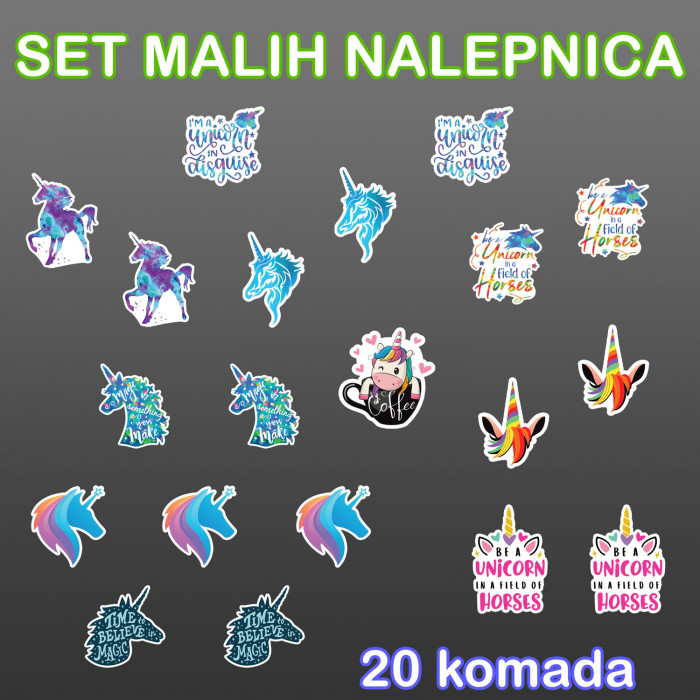 UNICORN - JEDNOROG SET MALIH NALEPNICA - 20KOM