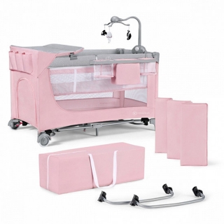 Kinderkraft prenosivi krevetac LEODY pink with accesories
