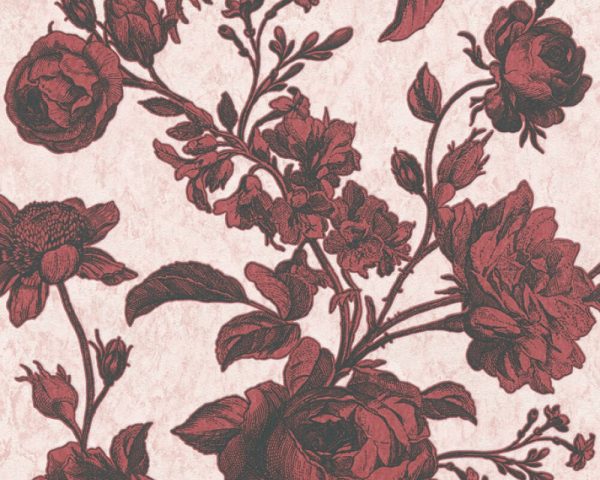 A.S. CRÉATION WALLPAPER «BAROQUE, FLORAL, BLACK, CREAM, PINK, RED» 387004