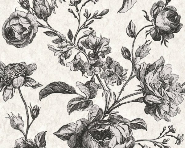 A.S. CRÉATION WALLPAPER «BAROQUE, FLORAL, BLACK, GREY, WHITE» 387002