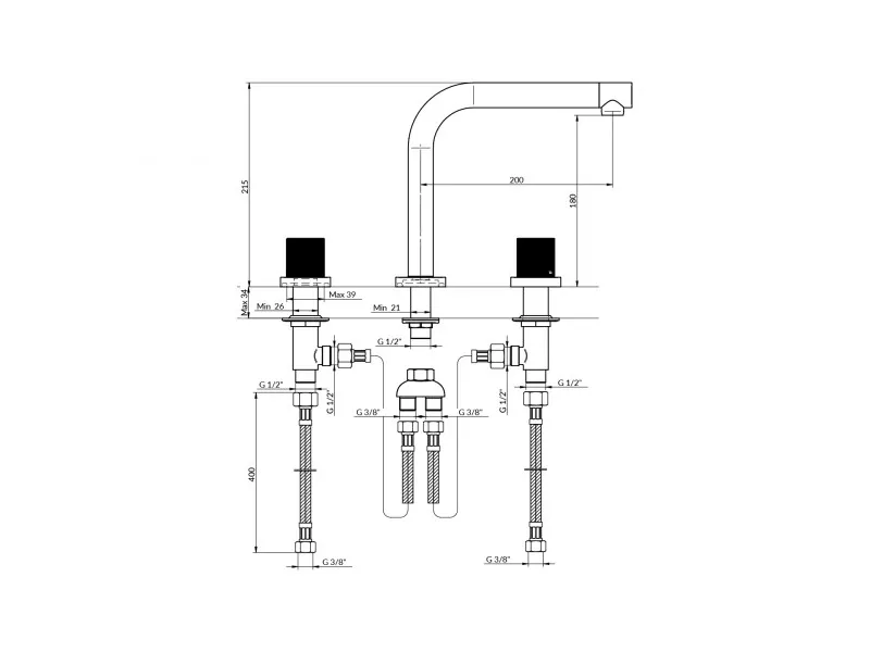 Stolz S2 Black Baterija Podgradna Za Lavabo Dvoručna - Visoka 230309B