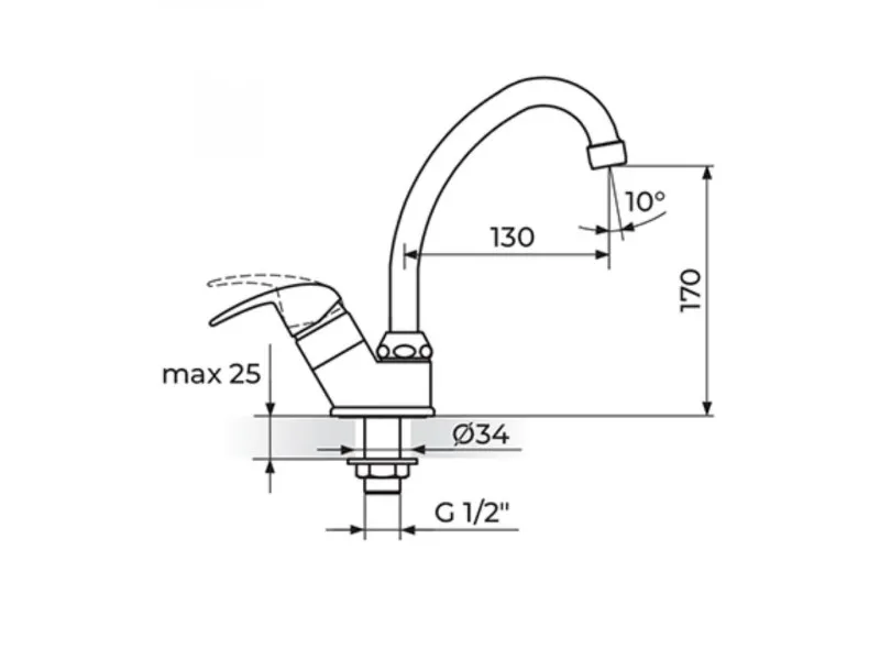 Rosan Jednorucni Ventil Za Jednu Vodu, Izliv 130 Mm Jp531130