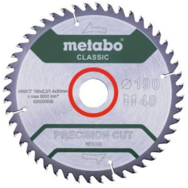 Metabo List za kružnu testeru “PRECISION CUT WOOD – CLASSIC” Z48 WZ 15°, 190 x 30 mm, 628283000