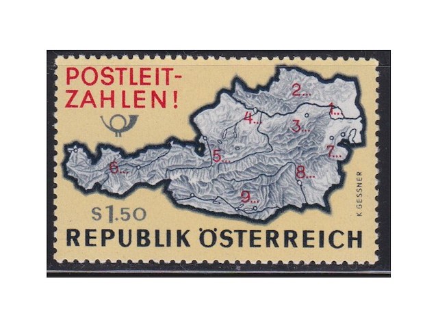Austrija 1966 Uvođenje poštanskog broja čisto