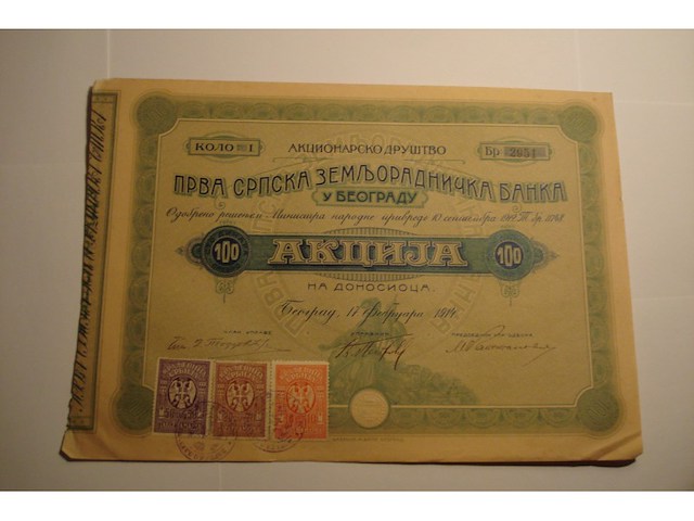 PRVA SRPSKA ZEMLJORADNIČKA  BANKA U BEOGRADU - 1919
