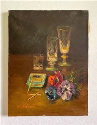 L. Valeriani, „Čaše, šibice, cveće“, 30x40 cm
