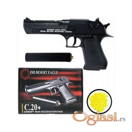 Pistolj za airsoft C20 metalni Desert Eagle + prigusivac