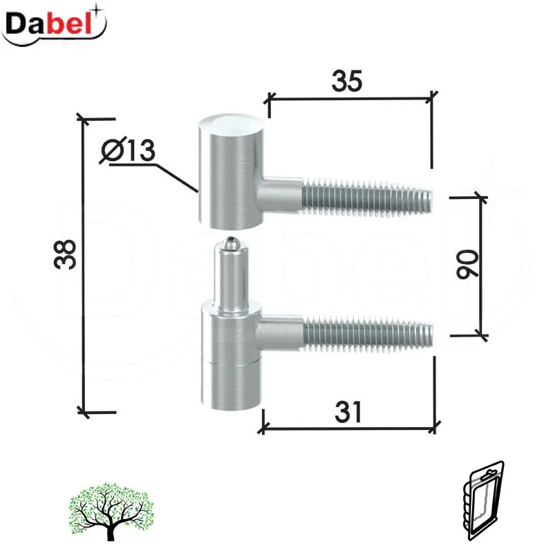 Šarka uvrtna za vrata SP030 ZnB fi13x38/35/31mm DP1 0102130