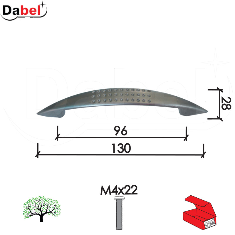 Ručica za nameštaj C44 Mat-Hr 96/130/28mm M4x22mm Q 0205042