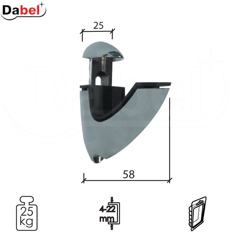 Nosač za staklenu policu N50 Hr 25/58/4-22mm 25kg DBP1 0204046