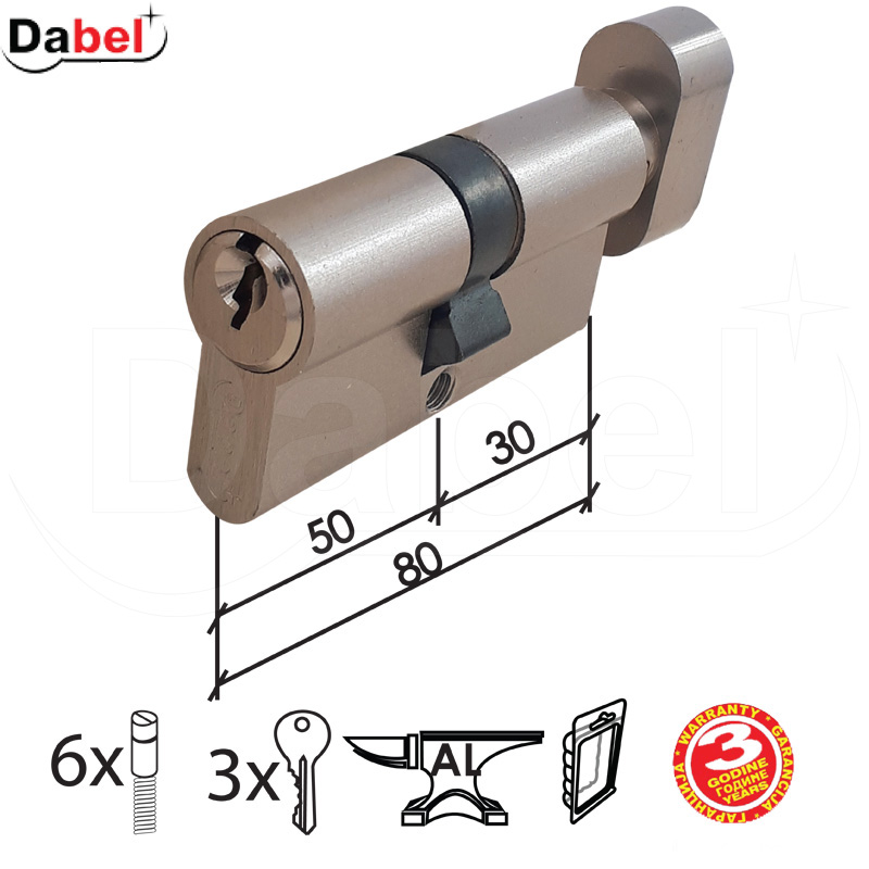 Cilindar sa dugmetom CL2036K Nikl 80mm(30-50) 3K DBP1 0106151