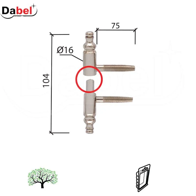 Šarka uvrtna za vrata SP190 Nikl fi16x104/47mm DP1 0102189