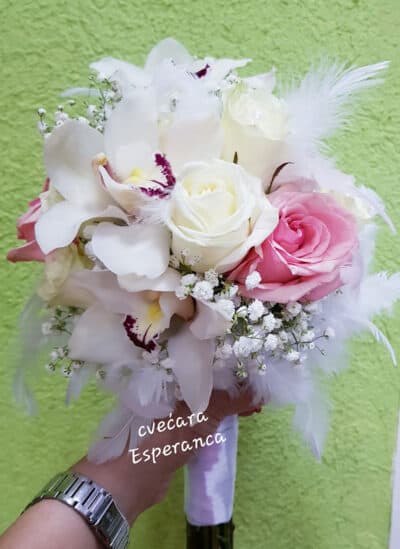 Bidermajer – Orhideja, ruža, perje, dekoracija