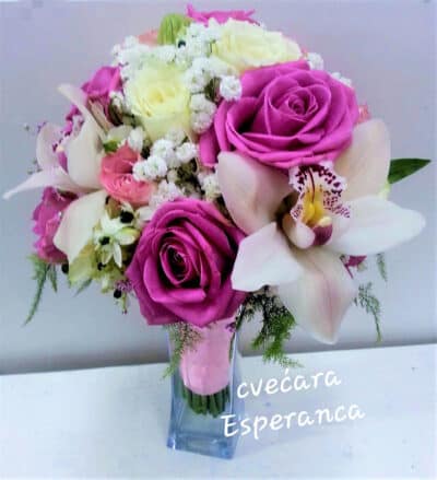 Bidermajer – Ruza, orhideja, orintogalum, gipsofila, dekoracija