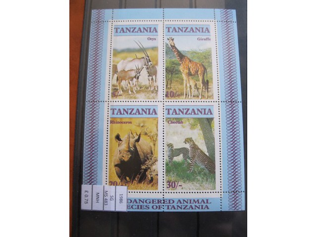 Blok MNH, Tanzanija, 1986. Fauna