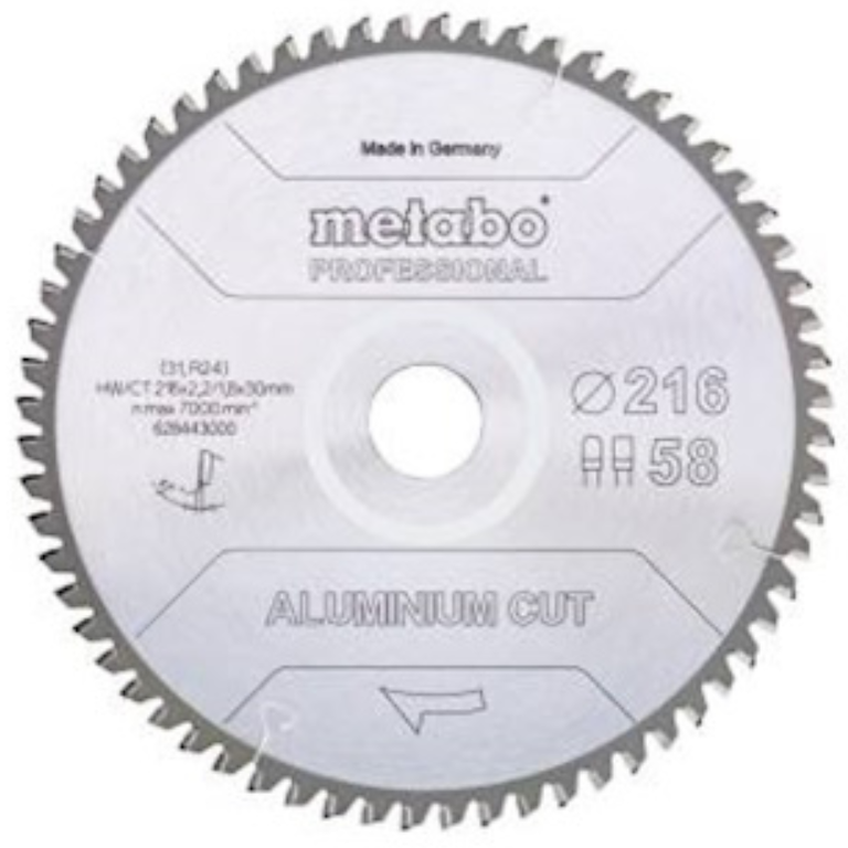 Metabo List kružne testere “Aluminium cut – professional”, 216×30 mm, Z58 FZ/TZ, 5°neg., 628443000