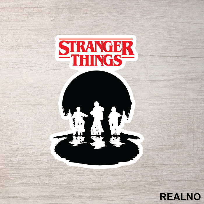 Mike, Dustin And Lucas - Red Logo - Stranger Things - Nalepnica