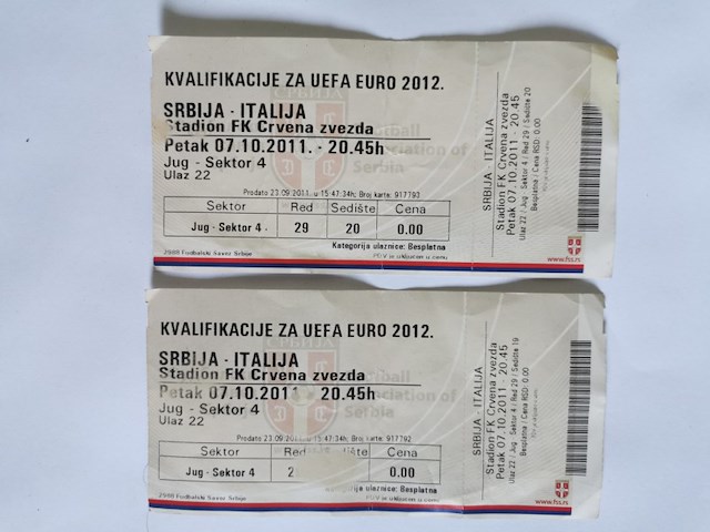Ulaznice - Srbija - Italija, Kvalifikacije za Euro 2012