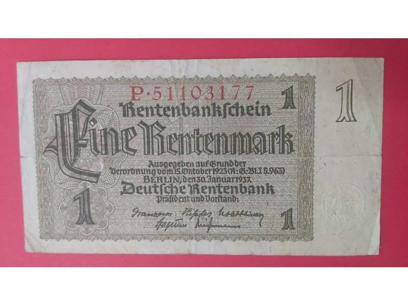 1 rentenmark 1937 god Nemacka f