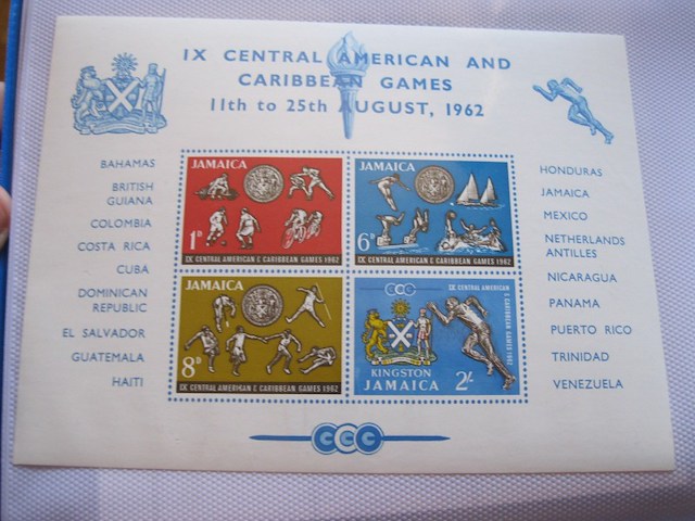 Blok, MNH, Jamaica, IX Central American games 1962.