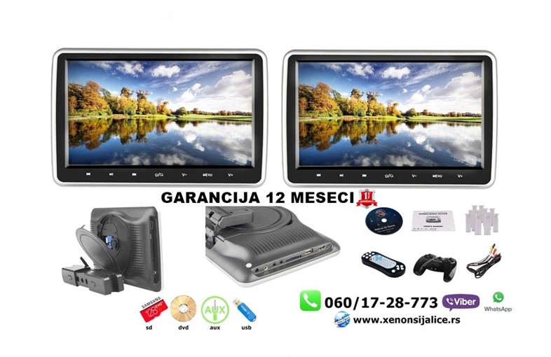 MONITORI U NASLONU ZA GLAVU 10,1 INCA SET 2 KOMADA DVD ZA DECU