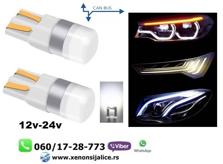 LED SIJALICE T10,W5W,UBODNE BELA BOJA SET 2 KOMADA KAN BUS