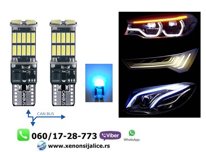 LED SIJALICE T10,W5W,UBODNE PLAVA BOJA SET 2 KOMADA KAN BUS