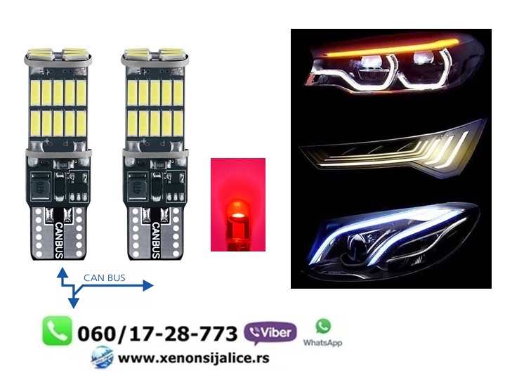 LED SIJALICE T10,W5W,UBODNE CRVENA BOJA SET 2 KOMADA KAN BUS