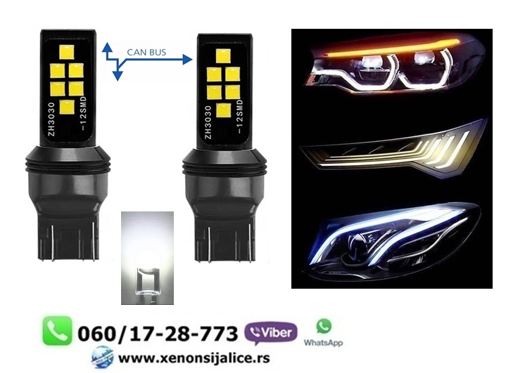 LED SIJALICE T20/7443/W21-5 BELA BOJA SET 2 KOMADA CAN BUS