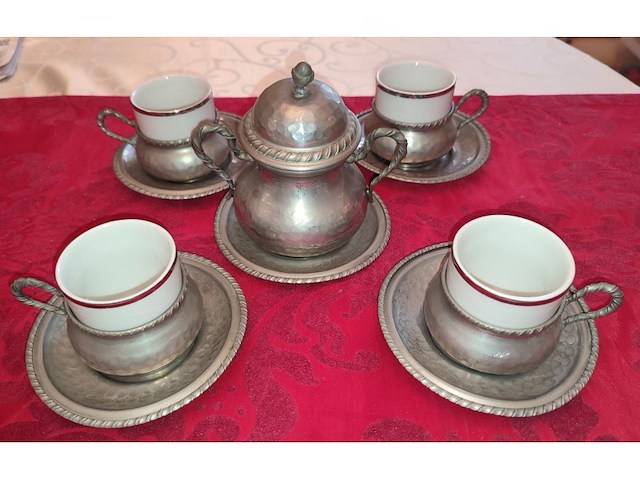 Fenomenalan stari turski set za kafu porcelan i kalaj
