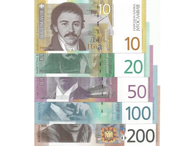 Jugoslavija 10-20-50-100-200 dinara 2000/01. UNC set