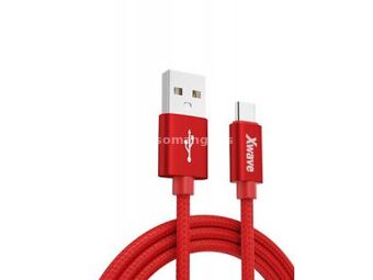 Xwave kabl za punjač USB A 3.0 (muški) na USB C 3.1 (muški) 1.2m crveni upleteni