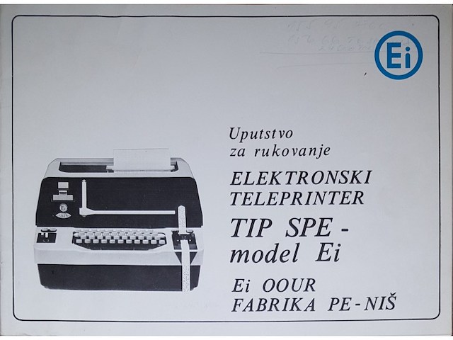 Uputstvo Za Teleprinter ` Ei` Niš Jugoslavija