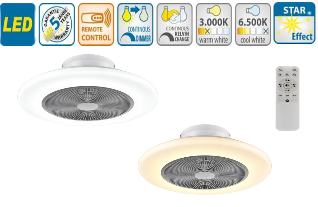 OTIS LED plafonska lampa+ventilator 40W SMD-LED 2500lm, D540xH210, STARLIGHT EFFECT, 3000-6500K