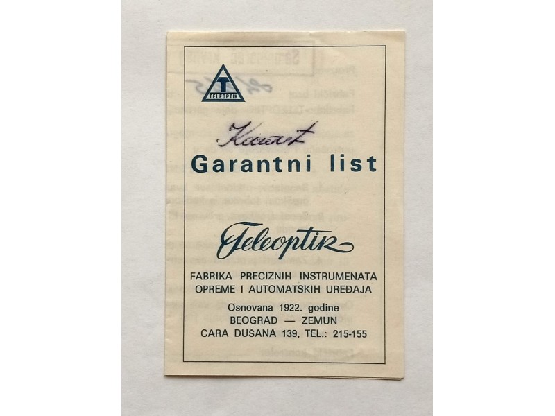 Teleoptik - Garntni List - Samomerač Krvnog Pritiska