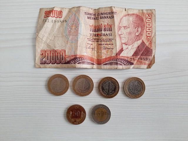 Turska lira lot 6 kovanica i 1 novčanica