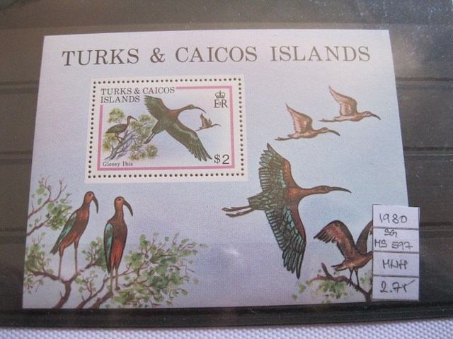 Blok MNH, Turks and Caicos Islands,1980. ,Fauna, ptice