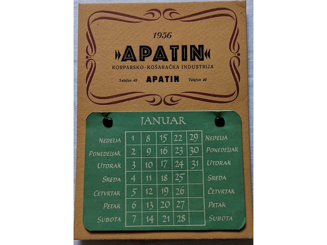 Korparska industrija Apatin, zidni kalendar