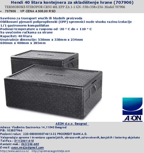 TERMOBOX ZA KETERING 40L STIROPOR CRNI GN 1/1-CENA- super AKCIJA!!!