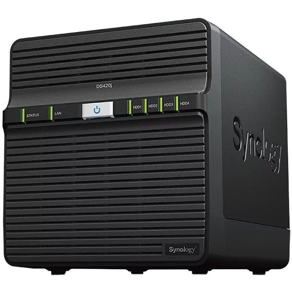 Synology DiskStation DS420J, Tower, 4-bays 3.5 SATA HDDSSD, CPU 4-core 1.4 GHz; 1GB DDR4 non-ECC; 1x RJ-45 1GbE LAN Port; 2x USB 3.0; 2.21