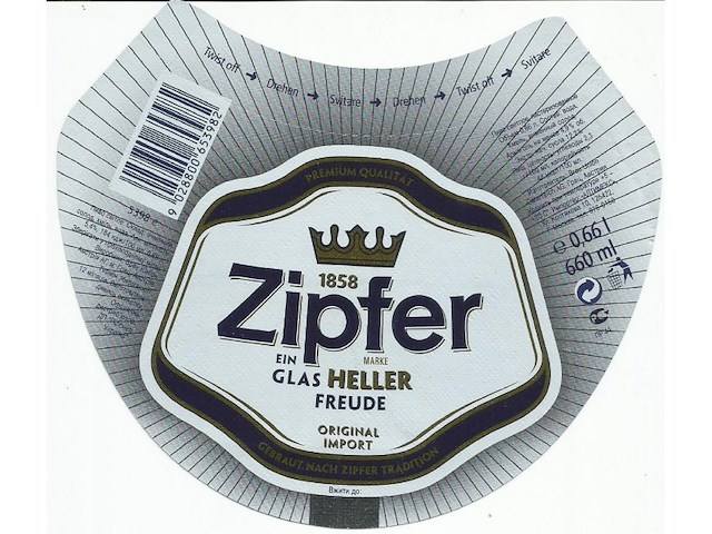ZIPFER pivo nova pivska etiketa