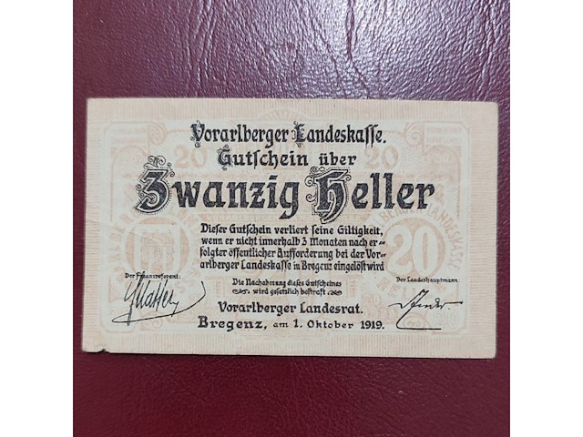 Voralberg 20 HELLER 1919